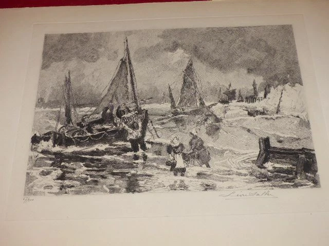 GRAVEURS NORD LEON SALLES Retour des pêcheurs BOULOGNE Eau-fort signée ...