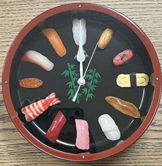 HORLOGE À SUSHI échantillon de nourriture japonais artisan 12 nigiri ...