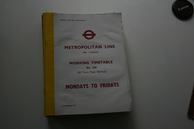 LONDON UNDERGROUND WORKING Timetable - Metropolitan Line No1 No 268 Dec ...