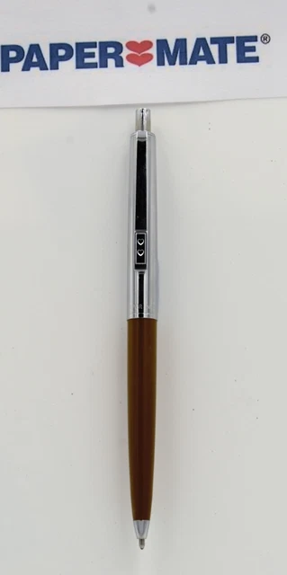 VINTAGE PAPERMATE POWERPOINT Brown/Chrome Ballpoint Pen, GT, Blue Ink £ ...