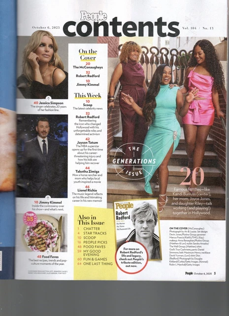 PEOPLE MAGAZINE OCTOBER 6 2025 - Robert Redford Tribute, Jimmy Kimmel £ ...