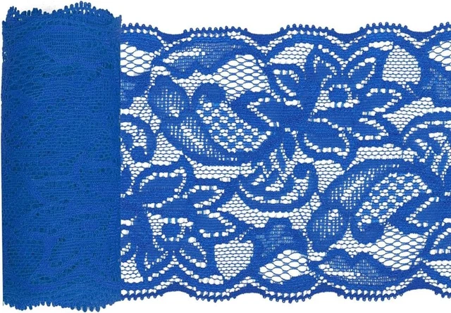 1ROLLS 4.57M X 150mm Fabric Lace Ribbon, Royal Blue Floral Pattern ...