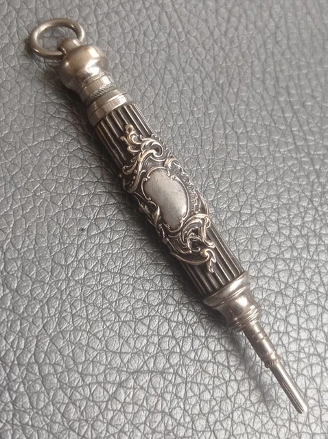 ANCIEN PORTE MINE Rétractable de Chatelaine Napoléon III Laiton Argenté ...