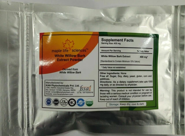 WHITE WILLOW BARK Extract Powder 15% Salicin relief joint and muscles ...