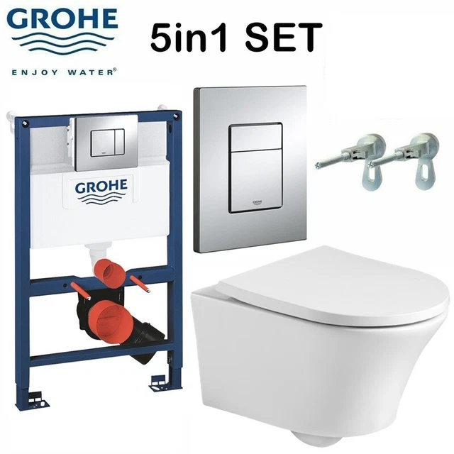RIMLESS TOILET WALL Hung Pan Soft Seat Concealed 0.82 Grohe 3877320A Wc ...