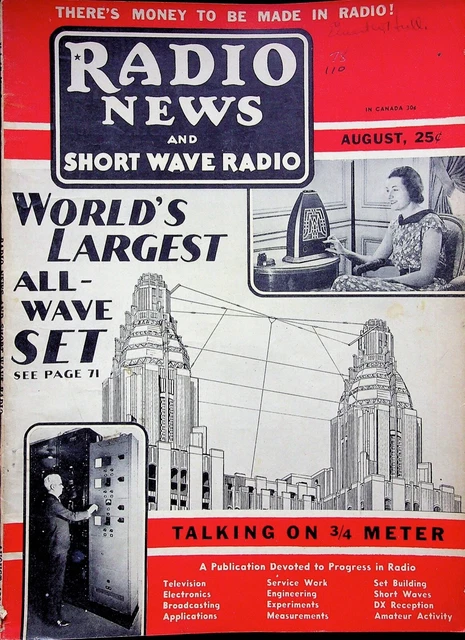 WORLD'S LARGEST - Radio-Craft Hugo Editor Magazine, August, 1935 Good ...