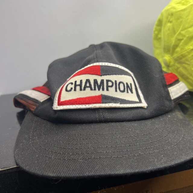 VINTAGE CHAMPION SPARK Plugs Trucker Hat Snap Back Black Mesh Stripes £ ...