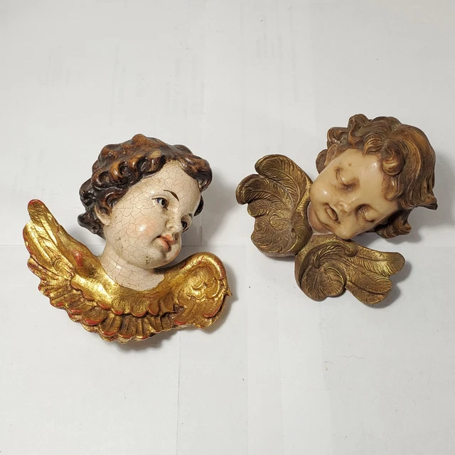LOT OF 2× Vintage Antique Painted Cherub Putti Angel Wall Hanging 4 ...