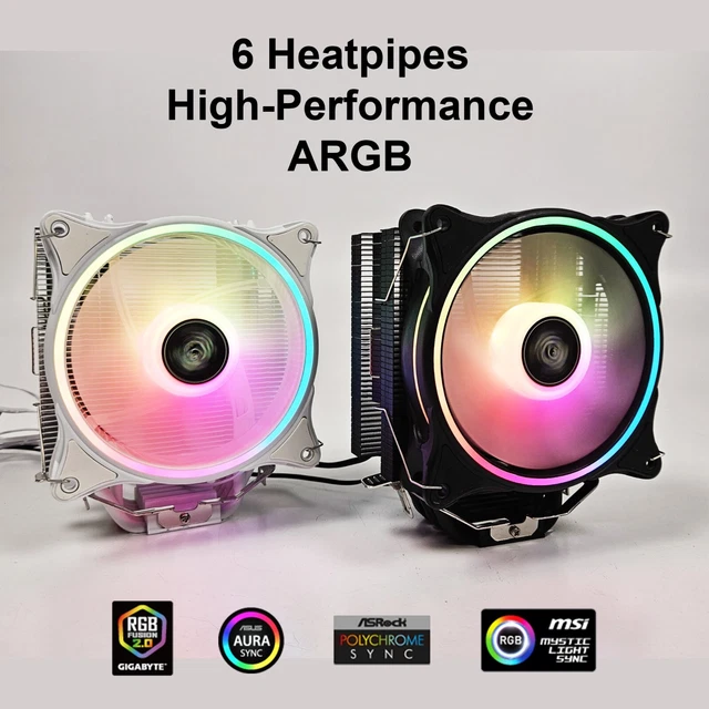 HIGH PERFORMANCE 6 Copper Heatpipe CPU Heatsink Cooler ARGB Fan for AMD ...