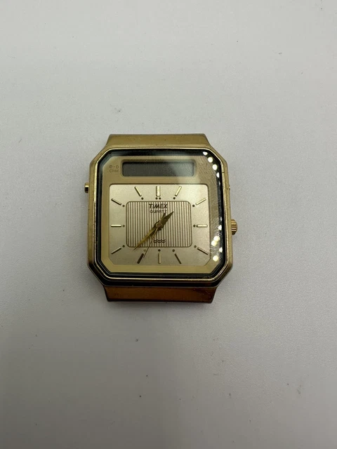 TIMEX 392K CELL Project Dual Digital Analog Watch Men Gold Lcd Retro ...