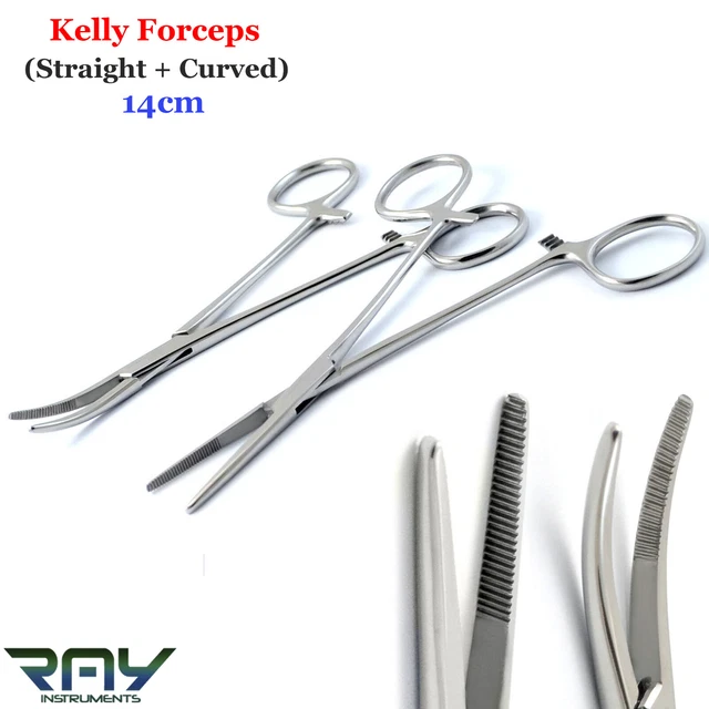 SURGICAL KELLY FORCEPS Straight Curved 14cm Hemostatic Clamp Locking ...