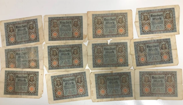 100 MARK 1920 Banknote Geldschein Deutschland Reichsbanknote 12 Scheine ...