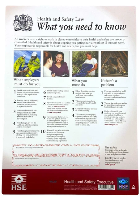 OFFICIAL HSE BOOKS Health and Safety Law Poster A3 £9.99 - PicClick UK