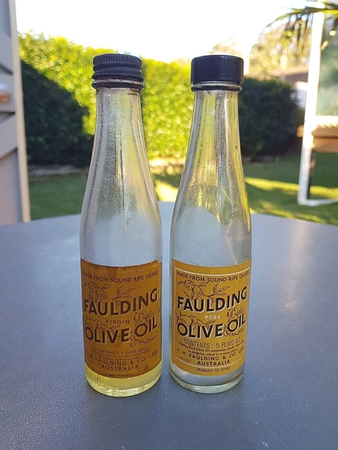 2 VINTAGE FH Faulding Olive Oil Bottles With Paper Labels & Caps $35.00 ...