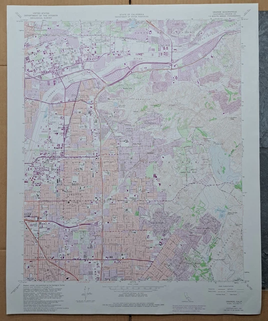 ORANGE QUAD CA, Anaheim Santa Ana Cowan Heights 7.5 ser. VTG USGS Topo ...