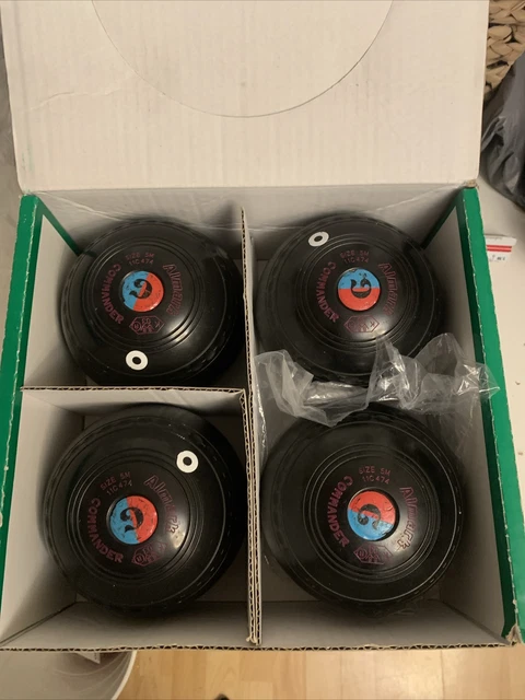 ALMARK COMMANDER LAWN Bowls x4 Size 5m V Good Condition Boxed Black £75 ...