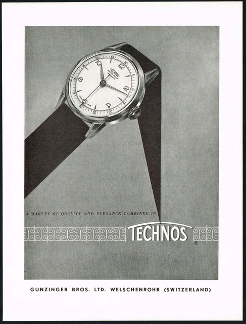 1950 ORIGINAL VINTAGE Gunzinger Technos Watch MCM Art Print Ad $34.98 ...