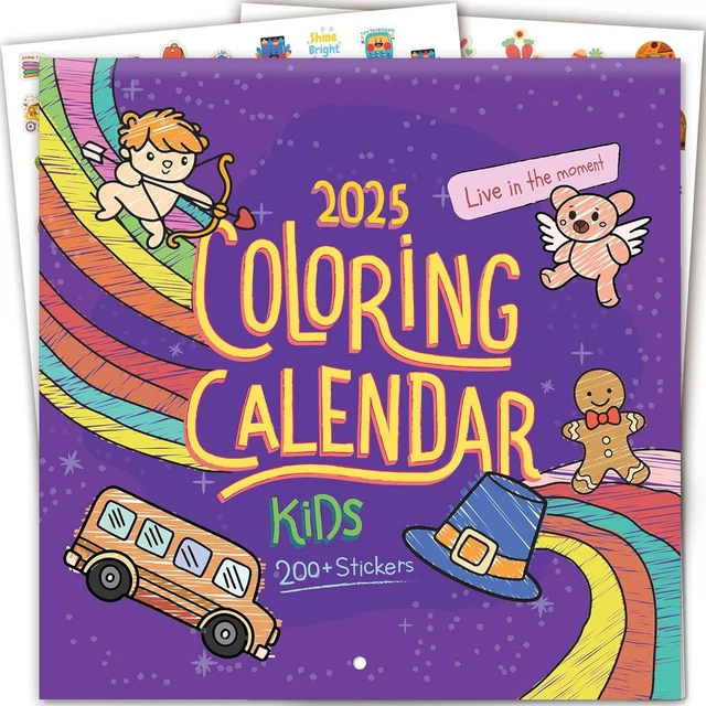 COLORING 2025 CALENDAR Kids 200 Super Fun Stickers -15 Months Days ...