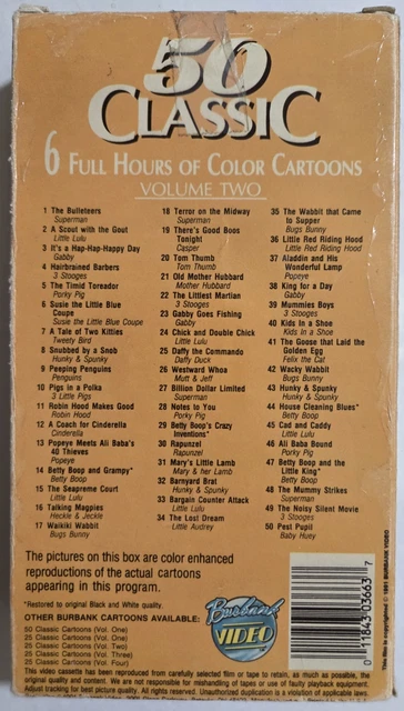 50 CLASSIC 6 Full Hours Of Color Cartoons : Volume II VHS 1991 £6.68 ...