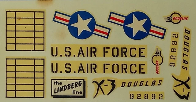 DECALS 1/48 SCALE Douglas X-3 Supersonic Stiletto Lindberg | No. 530-98 ...