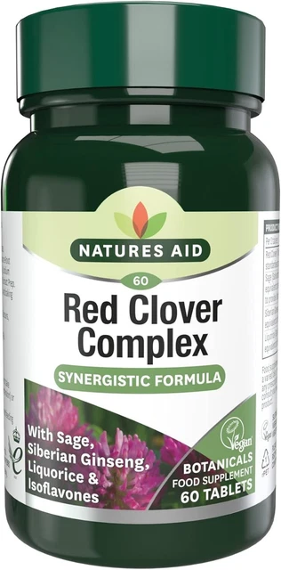 NATURES AID RED Clover Complex - 60 Tablets - 40mg Isoflavones Sage ...