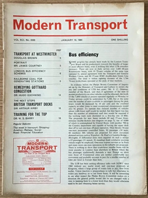 MODERN TRANSPORT MAGAZINE 18 JAN 1964 #2330 London Bus Efficiency ...