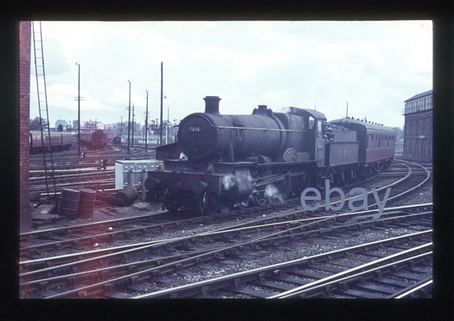 ORIGINAL 35MM SLIDE- ex GWR 7816 'Frilsham Manor' arrives at Shrewsbury ...
