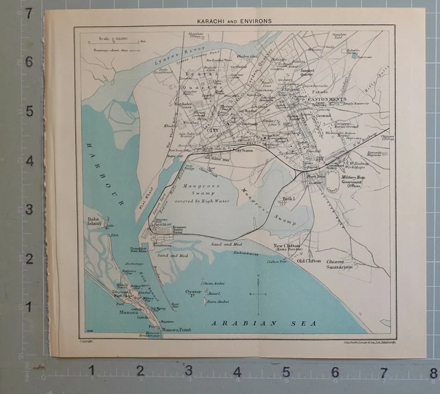 1955 INDIA INDIAN Pakistan Tourist Map Karachi & Environs Cantonments ...