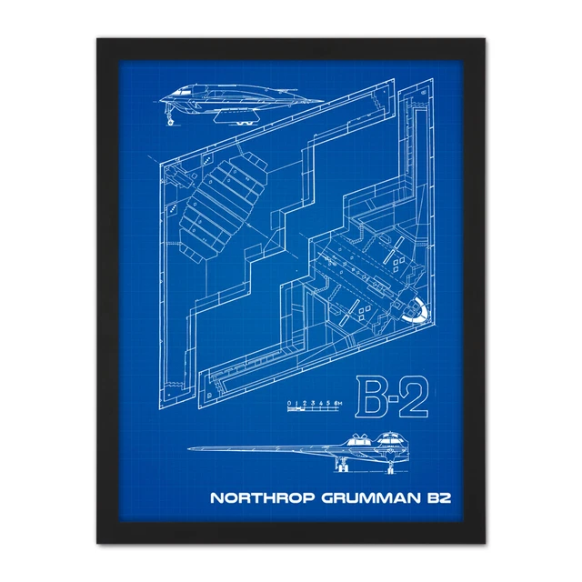 NORTHROP B-2 Spirit Stealth Bomber Blueprint Plan Framed Wall Art Print ...
