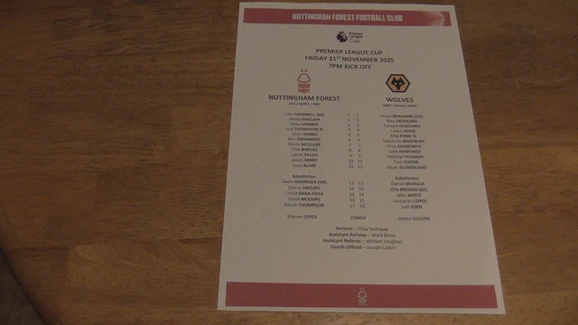 NOTTINGHAM FOREST Reserves V Wolves Reserves Premier Cup 21St November ...