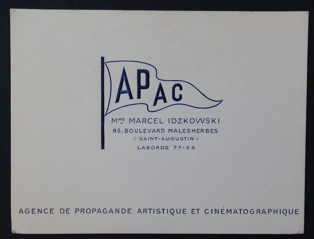 CARTE DE VISITE APAC Propagande cinéma IDZKOWSKI Bd Malesherbes visit ...