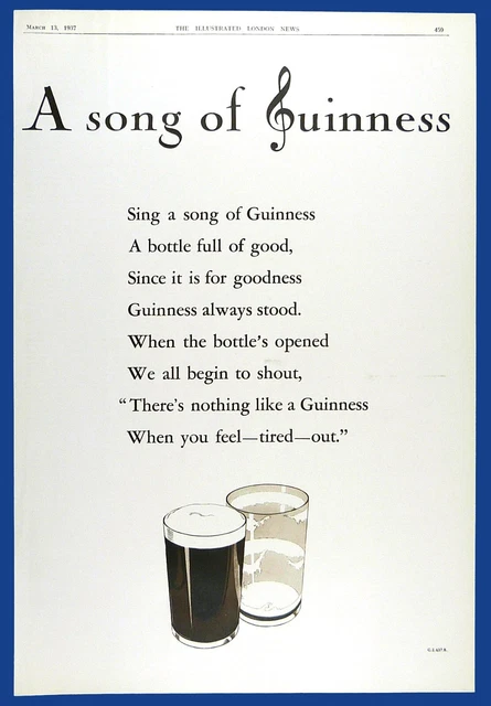 GUINNESS ADVERT FROM 1937 A Song Of Guinness G.e.637.B £13.95 - PicClick UK