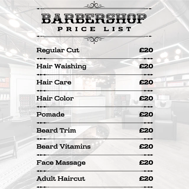 Barber price list store