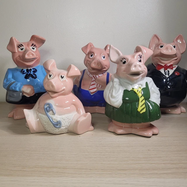NATWEST PIGS FAMILY, Full Set with Origianl Stoppers WADE ENGLAND £54. ...
