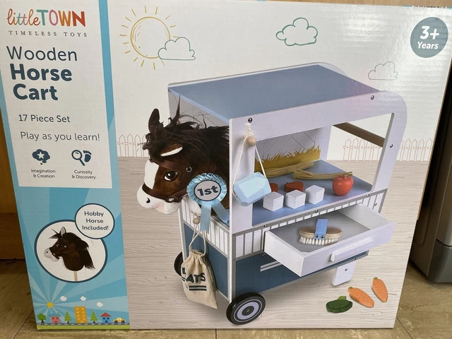 ALDI LITTLE TOWN Wooden Horse Box Cart 17 Piece Role Play Toy Set New ...