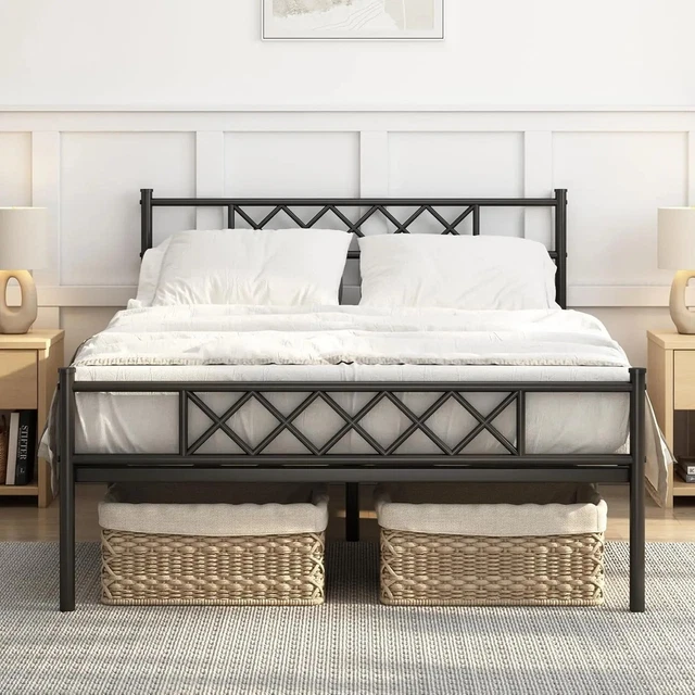 5FT KING BED Frame Mattress Foundation Metal Iron Bed with Under-bed ...