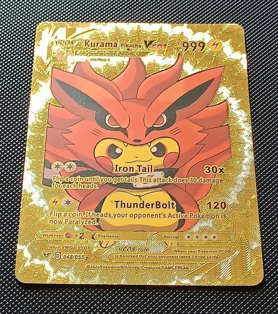 PIKACHU POKEMON KURAMA Naruto Pika Carte Card Holo Prism Flash Foil ...