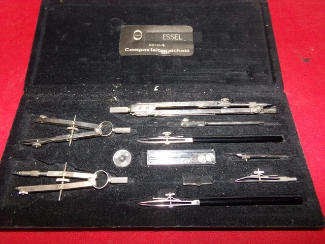 BOITE COMPAS ESSEL Serie 4 Compas Laiton Nickele Dim Boite 13/27 Cm EUR ...