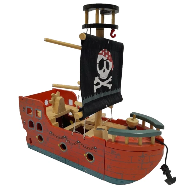 WOODEN TOY PIRATE Ship Red And Black Boat Sailing Sailor Captain C56 £6 ...
