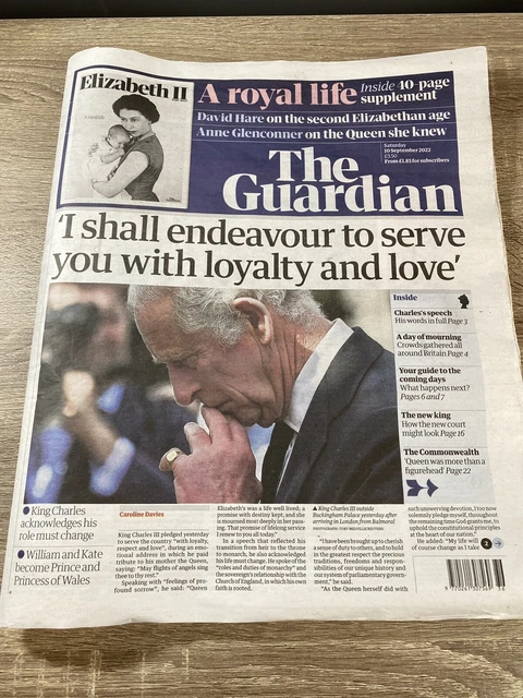 THE GUARDIAN - Queen Elizabeth II Death - King Charles 10th Sept 2022 ...