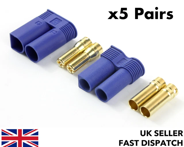 5 X PAIRS EC5 (5mm bullet/banana) Male Female Connectors/Plugs RC LiPo ...