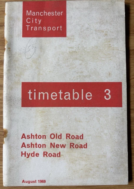 60'S MANCHESTER CITY TRANSPORT Aug 1969 Bus Timetable 3 HYDE ROAD ...