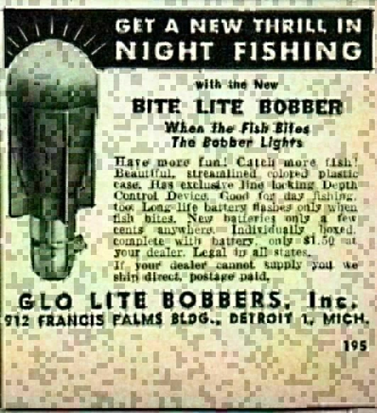 1947 PRINT AD Bite Lite Fishing Bobbers Lights Glo Lite Detroit,MI $9. ...
