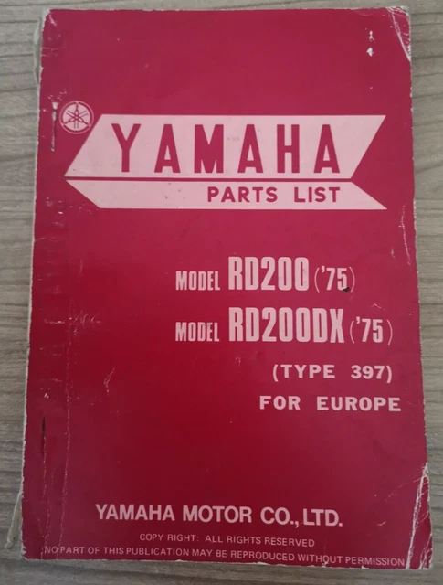 YAMAHA RD200DX Genuine Parts List Catalogue Book Manual Printed 1975 £ ...