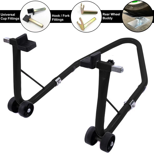 TECH7 MOTORCYCLE REAR Wheel Paddock Stand Black Cup & Fork with Wheel ...