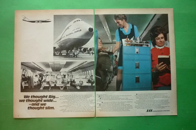 SAS SCANDINAVIA AIRLINES SYSTEM Boeing 747 Publicité 2 Pages 1971 9IK ...