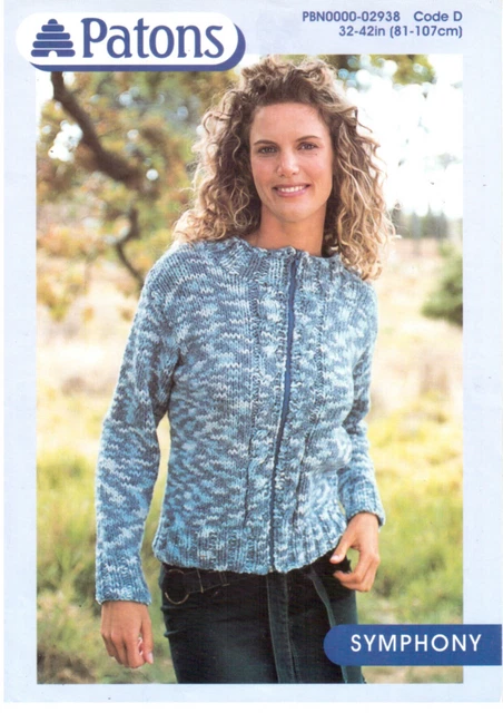 PATONS KNITTING PATTERN 02938 cabled zip jacket 32-42 inches ladies £0. ...