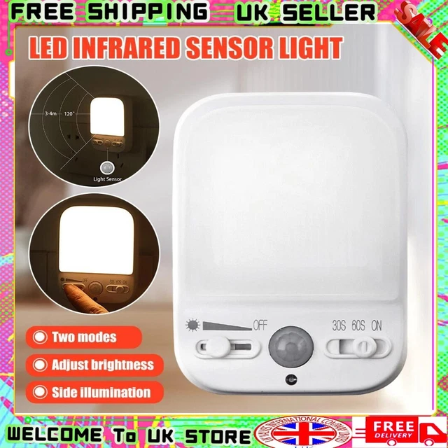 PLUG IN PIR Motion Sensor Hallway Plug Socket LED Home Night Light Lamp ...