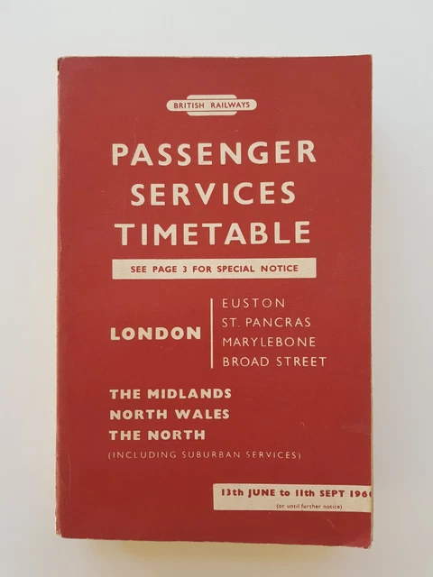 BRITISH RAILWAYS LONDON Midland Region Passenger Timetable June 1960 ...