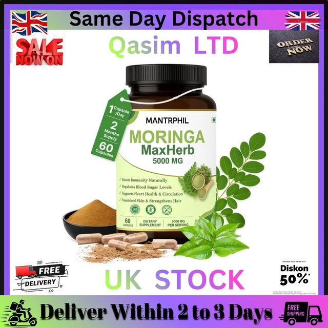 MORINGA CAPSULES 5000MG - 2 -Month Supply | 60 High-Strength Rosabella ...